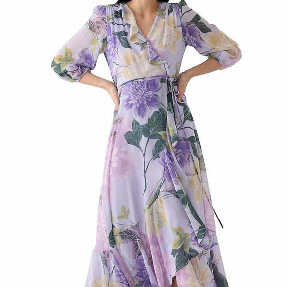 Maison Tara | Dresses | Maison Tara Purple And Yellow Floral High Low ...